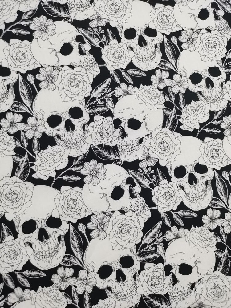 Mørkt kranium sort hvid punk rose blomst bomuldsst... – Grandado