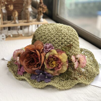 Sommer strikket stråhat med bred skygge kvinder bl... – Vicedeal