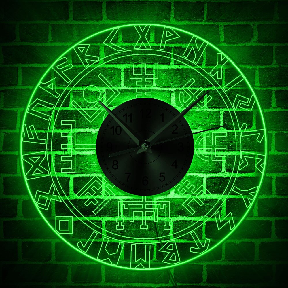 Viking Runes Acrylic LED Edge Lit Wall Clock Norse... – Grandado