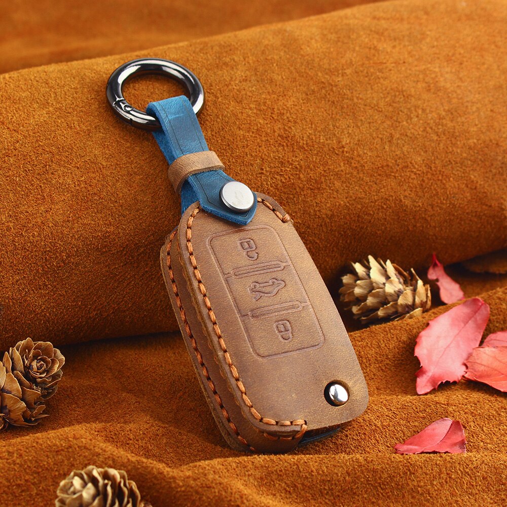 KEYYOU Leather Flip Car Key Case for VW Volkswagen... – Grandado