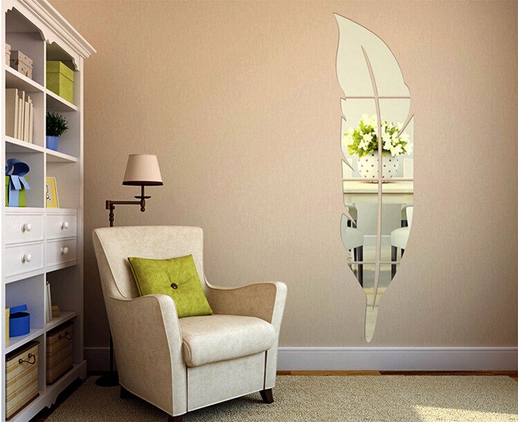 Bedroom Wall Paste Mirror Wall Paste Feather Fitti... – Grandado