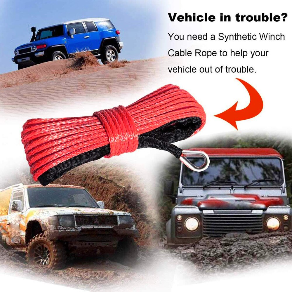15m Winch Rope 7700lb Pull Line Cable Nylon Towing Rope Car Wash ...