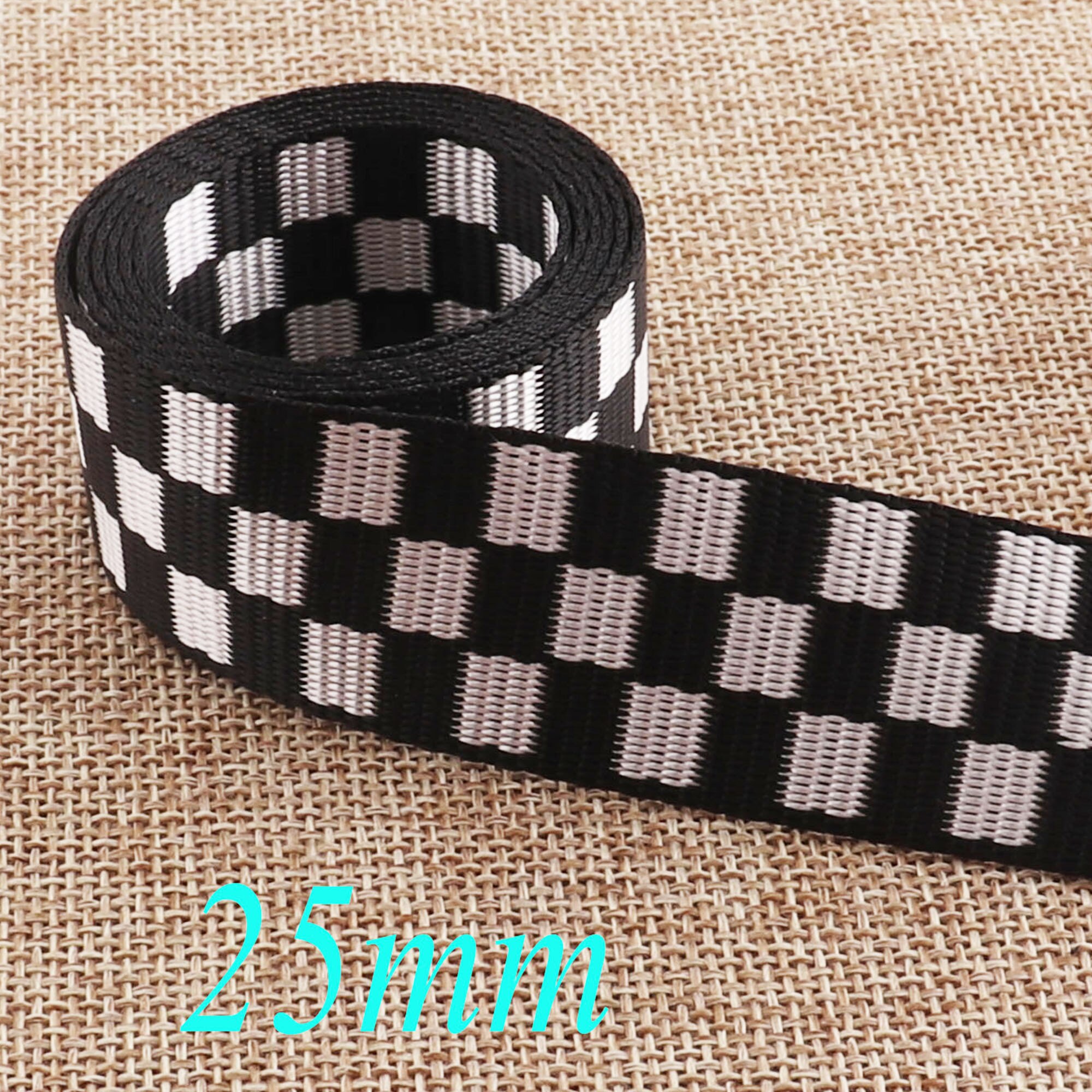 1" Striped webbing Smooth Black White Square Ribbo... – Grandado