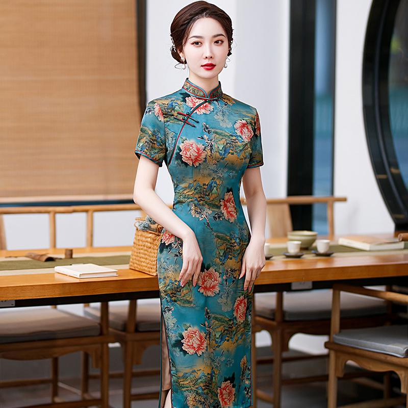 Chinese Style Women Print Flower Qipao Traditional... – Grandado