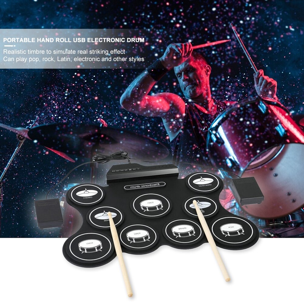 USB Rechargeable Roll-Up Electronic Drum Kit Porta... – Grandado