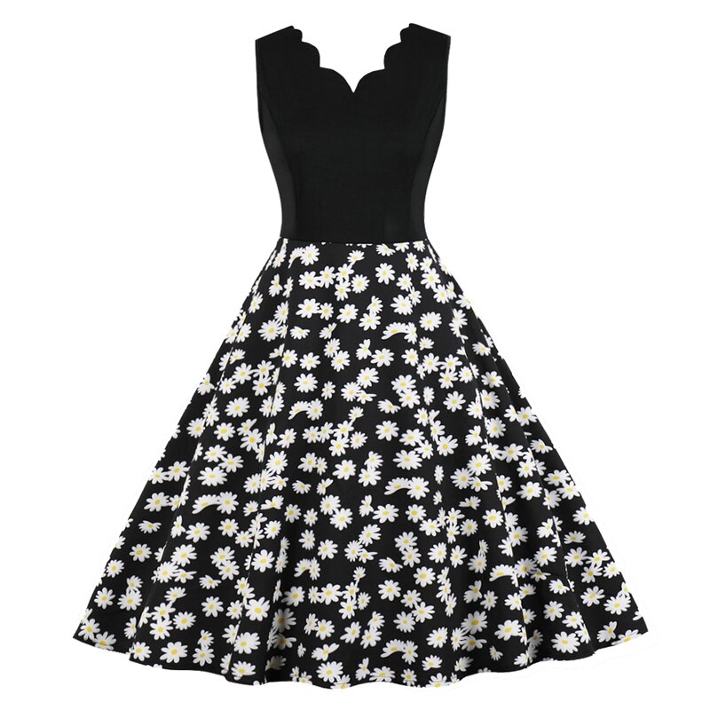 Tonval Scalloped V Neck Floral Print 50S Robe Casu... – Vicedeal