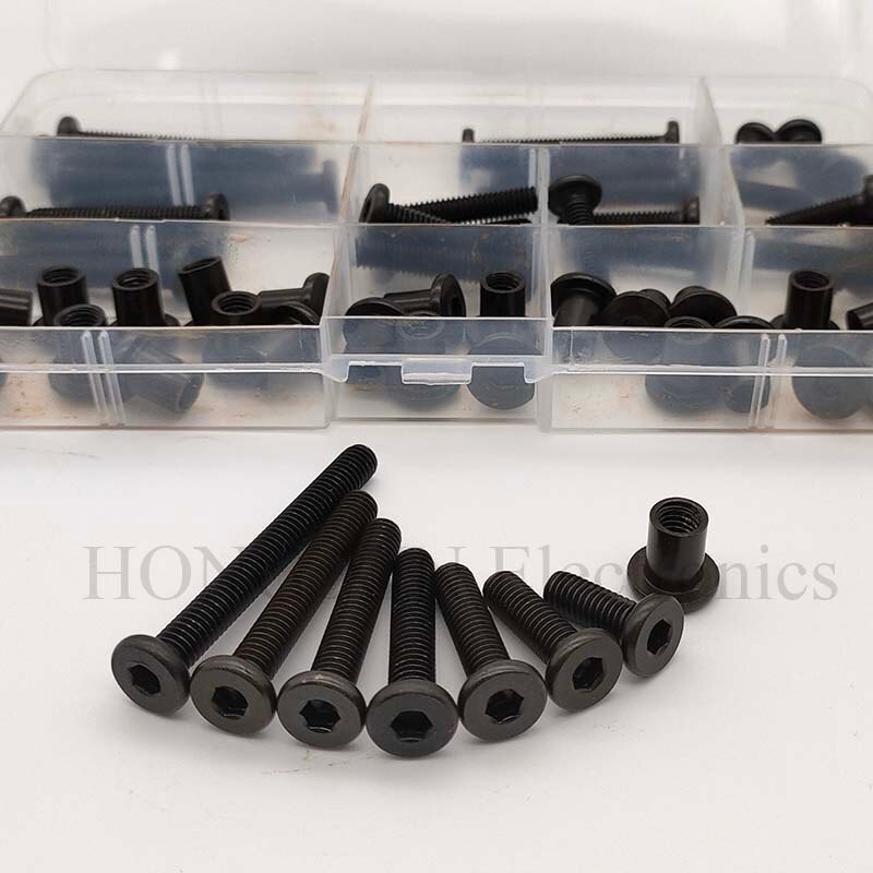60pcs/set Black Flat Head Hex Drive Screw Down Sid... – Grandado