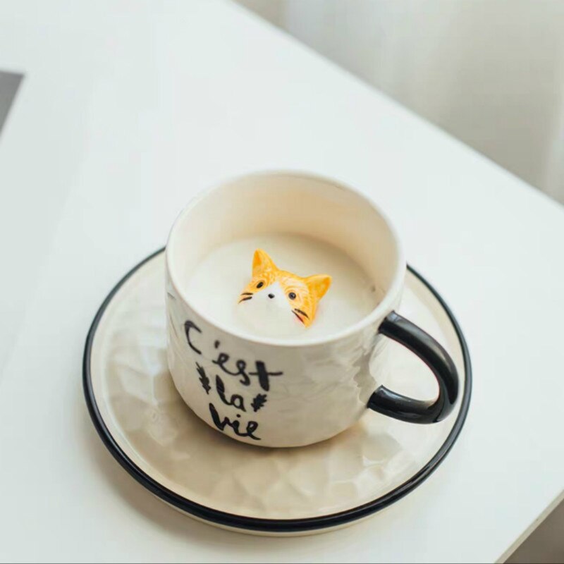 Cute Cat cup and saucer for Coffee Breakfast cup C... – Grandado