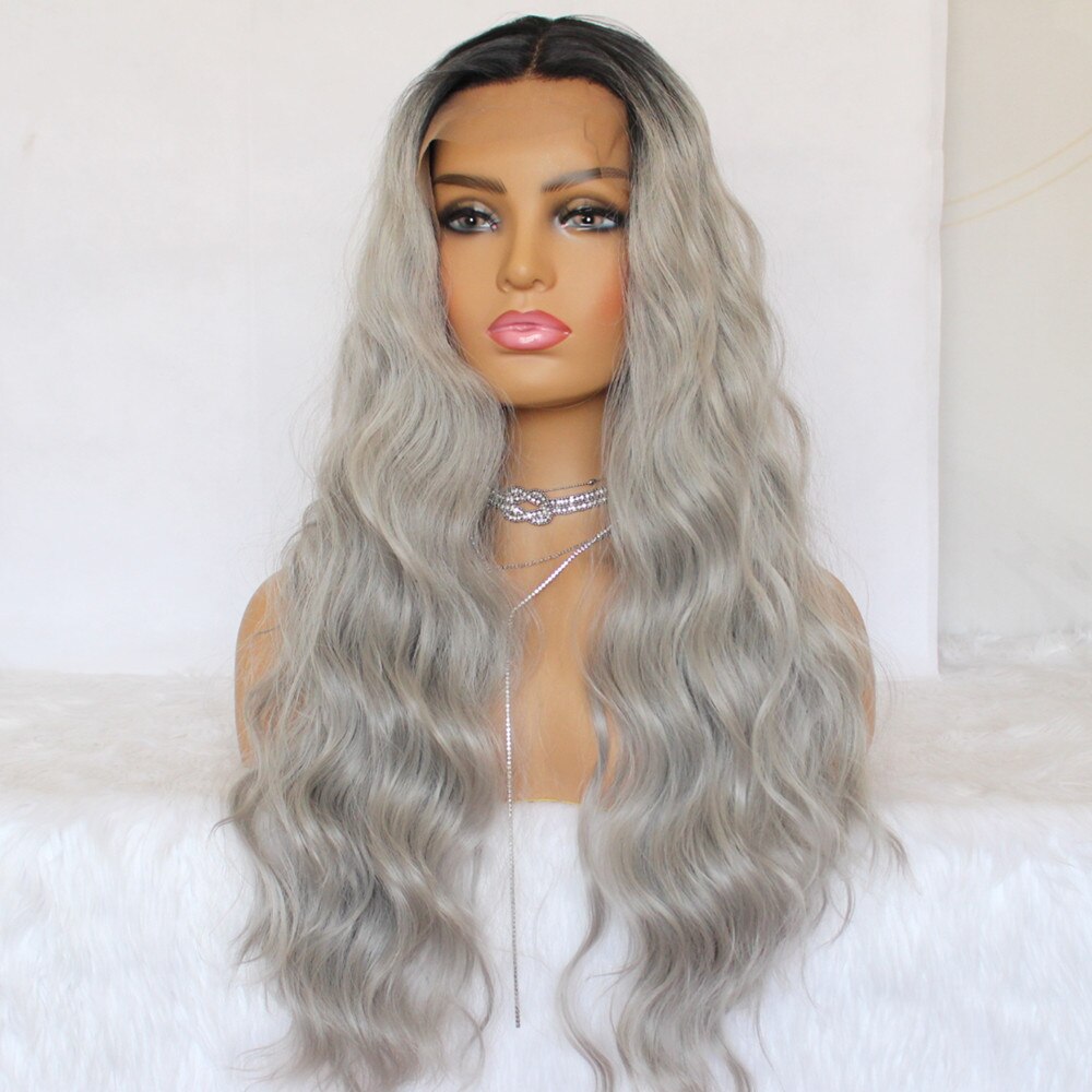 Newness Ombre Grey Loose Wave Hair Long 13x4 Synth... – Vicedeal