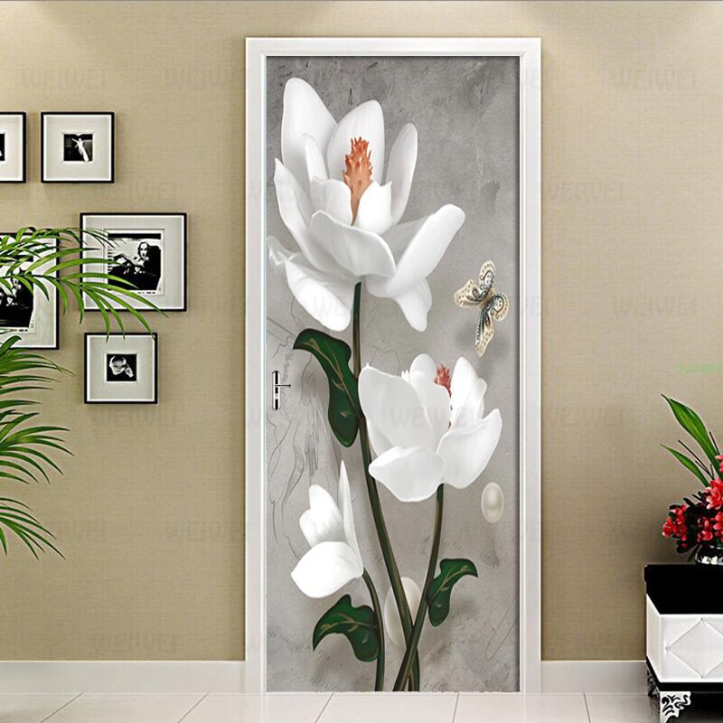 DIY Door Stickers 3D Embossed Flowers Retro Wall S... – Grandado