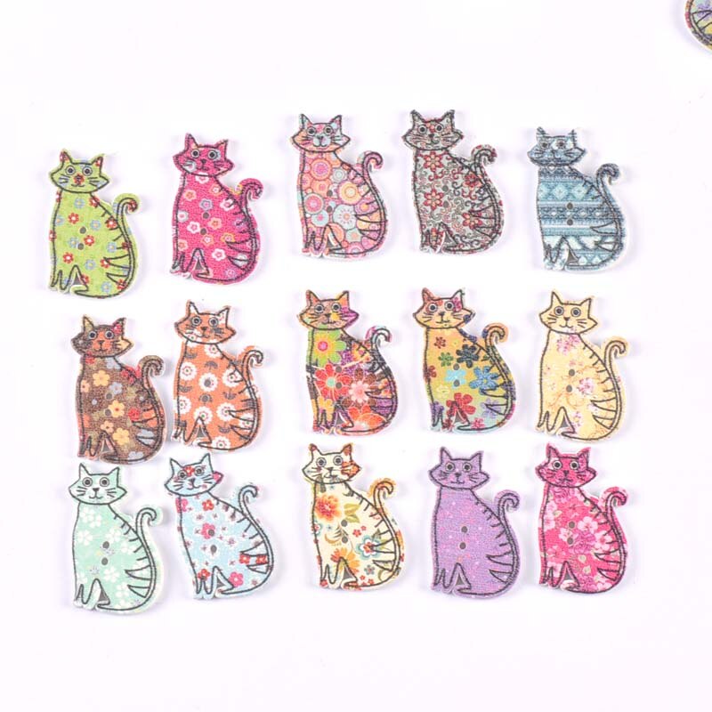 Random Mixed Painted cat Wooden Buttons For Clothe... – Grandado