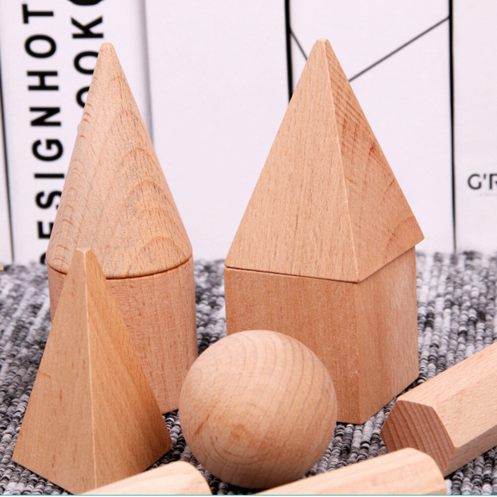 15Pcs Wooden Blank 3D Geometry Solid Blocks Kids L... – Grandado