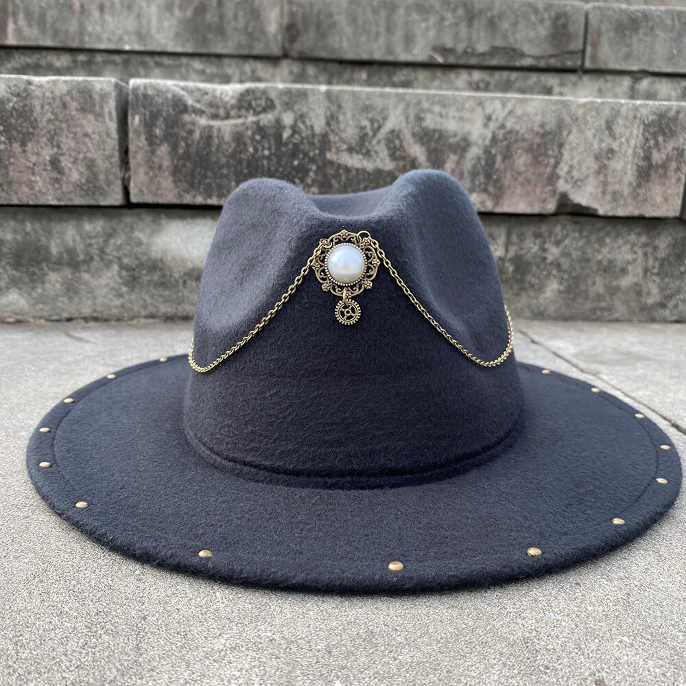 2Size Wol Vrouwen Mannen Black Steampunk Fedora Ho... – Grandado