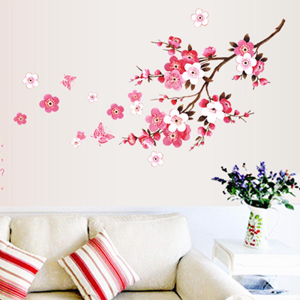 Rama rosa de flores y mariposas, Mural de PVC extr... – Grandado