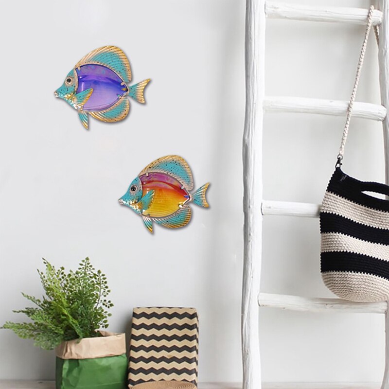 1 Set of 2 Metal Fish Wall Art for Home and Garden... – Grandado