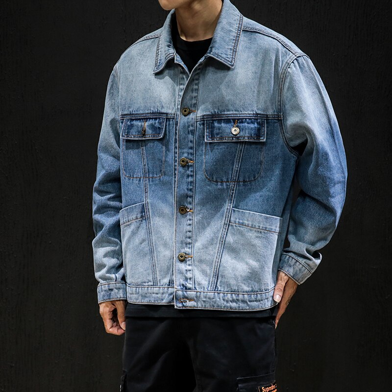 Mode Mannen Gradiënt Blauw Effen Kleur Denim Jas, ... – Grandado