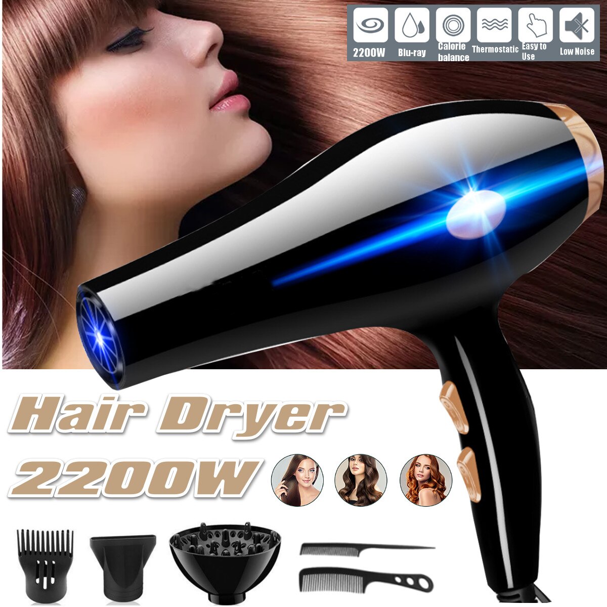 2200W Hair Dryer Large Power Cold Hairdryer Blow D... – Vicedeal