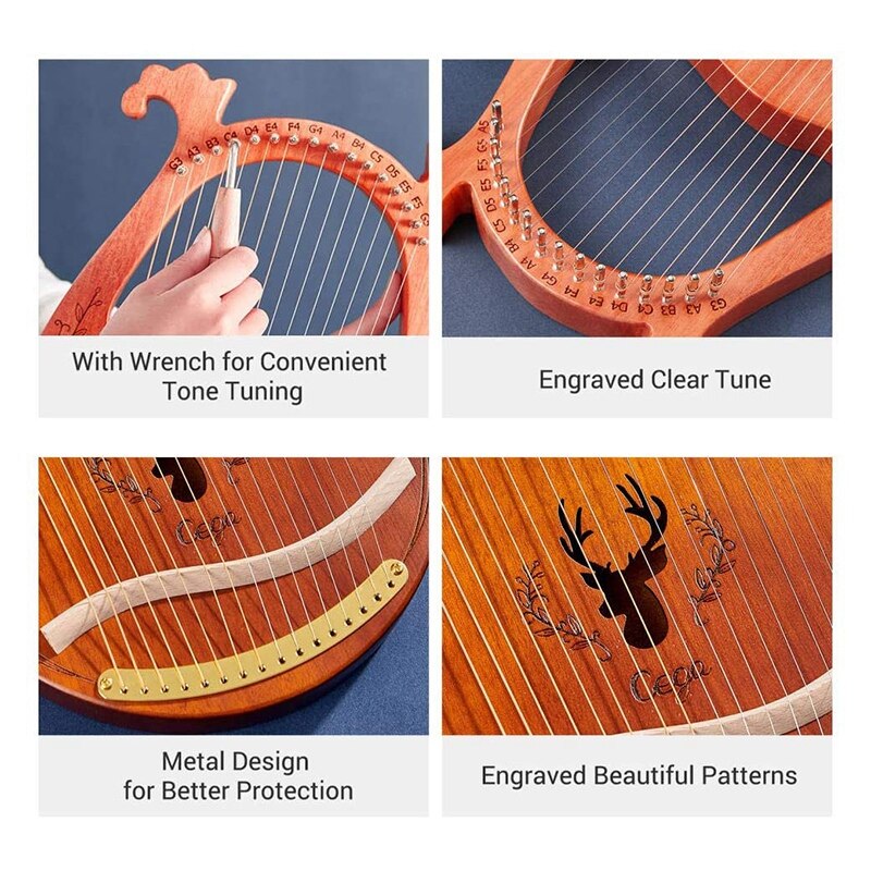 Cega Lyre Harp,16 Metal Strings Harp Mahogany Lyre... – Grandado