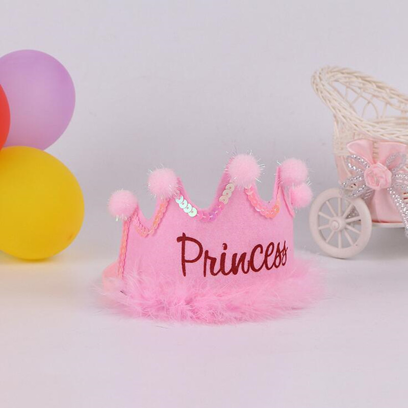 Children Birthday Crown Hat Pink Blue Feather Crow... – Grandado