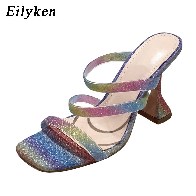 Eilyken Neon Color Sequined PVC Cup Heel Rainbow D... – Vicedeal