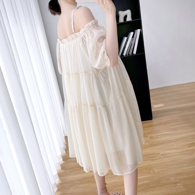 Summer Chiffon Maternity Dress Shoulderless Beadin... – Grandado