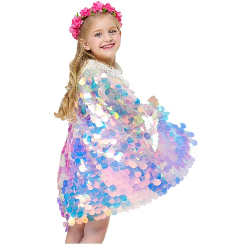 Sequined girls trench coat Mermaid Cloak Shiny Bri... – Grandado