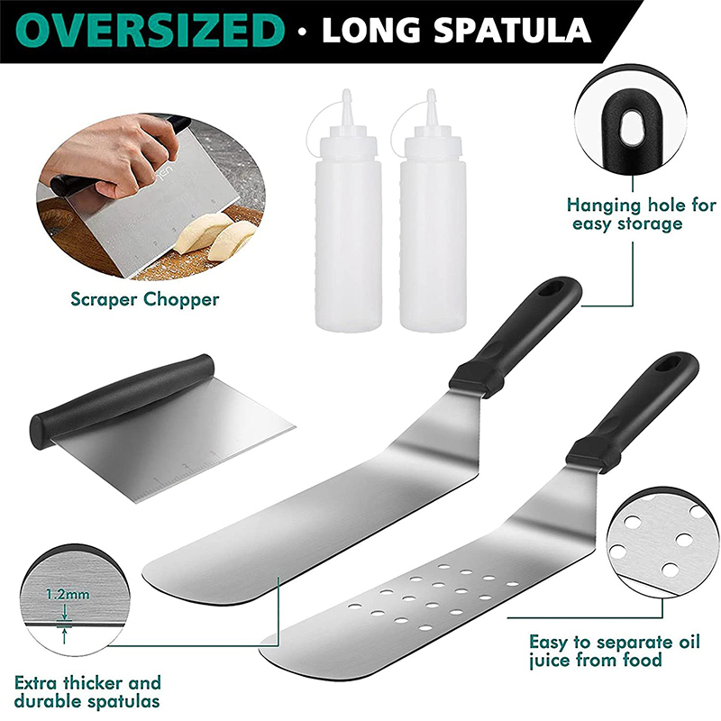 Lmetjma grillpladetilbehørssæt, 12 dele, flad gril... – Vicedeal