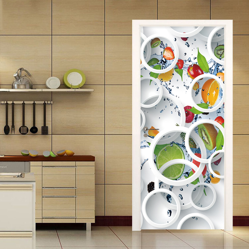 Deur Sticker 3D Stereo Cirkel Fruit Muurschilderin... – Grandado