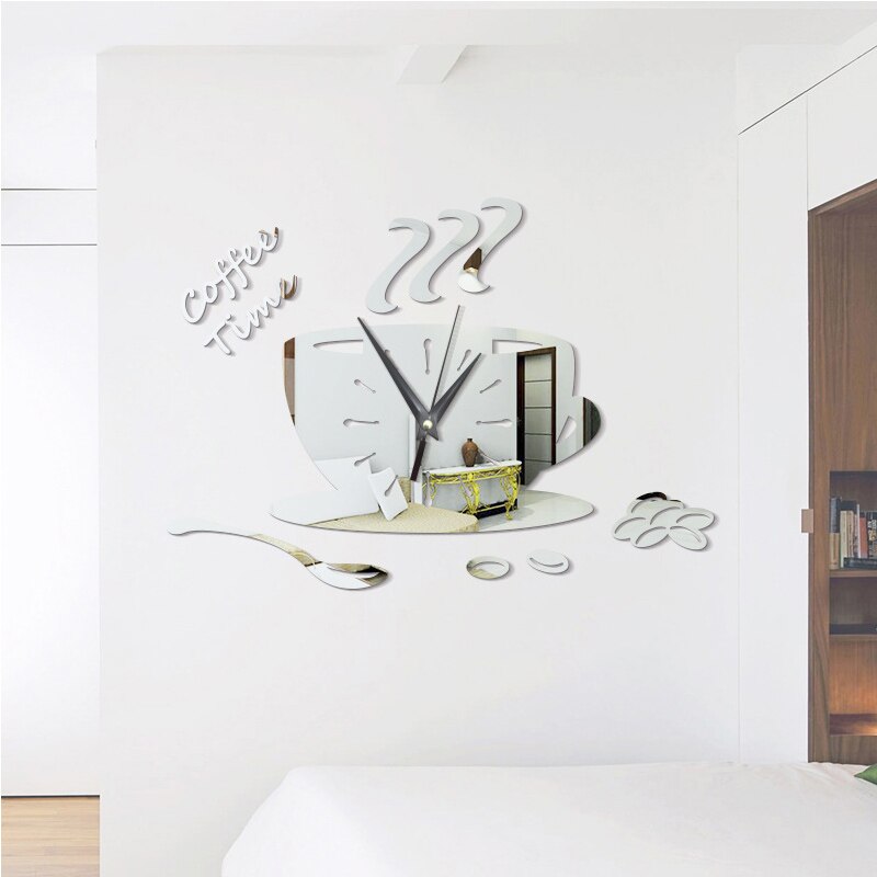 Coffee cup acrylic mirror wall clock Children's ro... – Grandado