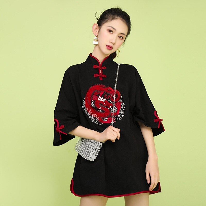 Black Oriental Dress Short Cheongsam Top Chinese D... – Vicedeal