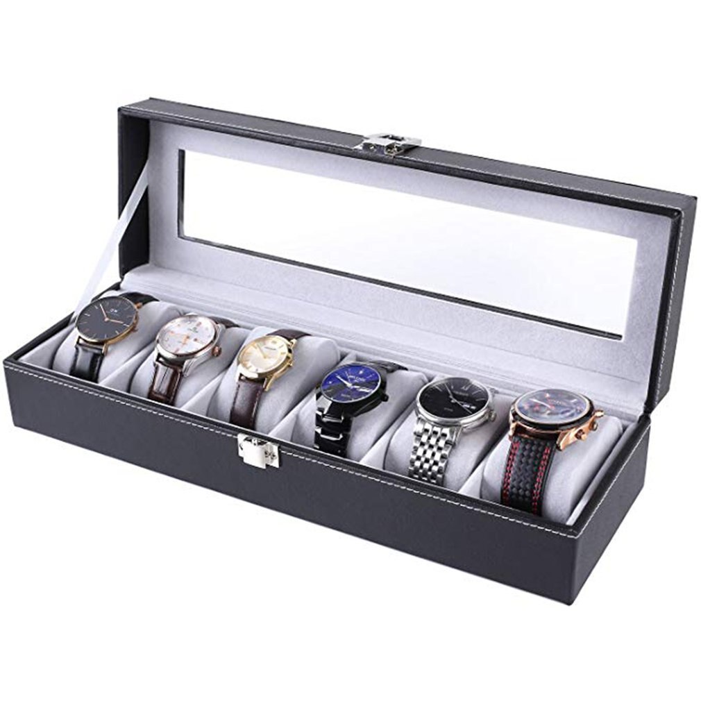 6 Grid Watch Boxes PU Leather Watch Case display B... – Grandado