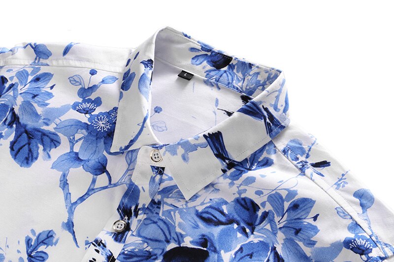 Lente Herfst Mannen Gedrukt Bloemen Wit Shirt Grot... – Grandado