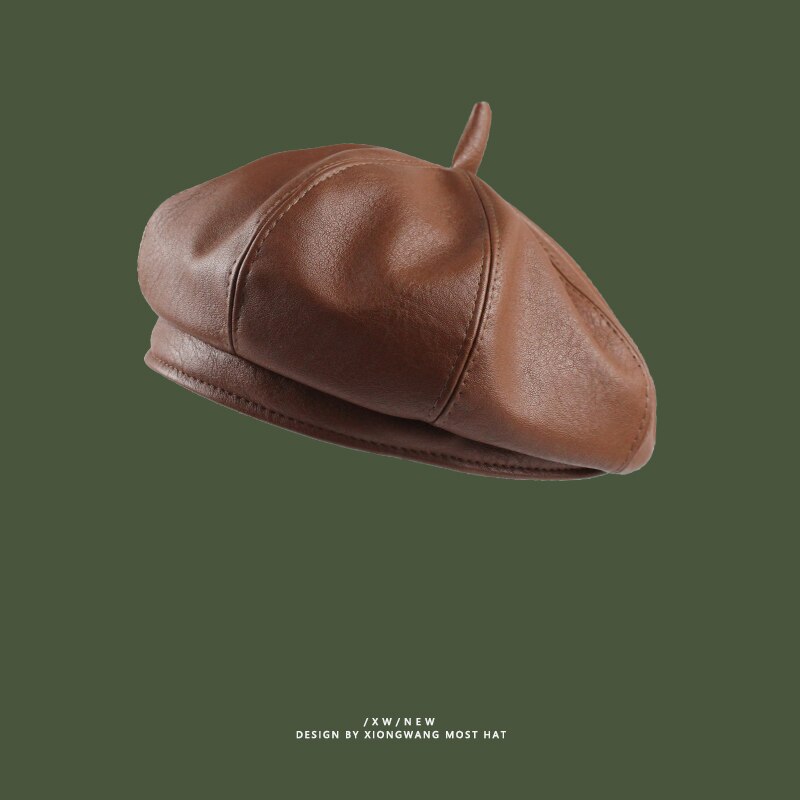 French leather octagonal hat British minority bere... – Vicedeal