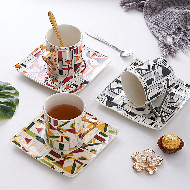 Geometric Picasso Style Ceramic Cup Coffee Saucer ... – Grandado