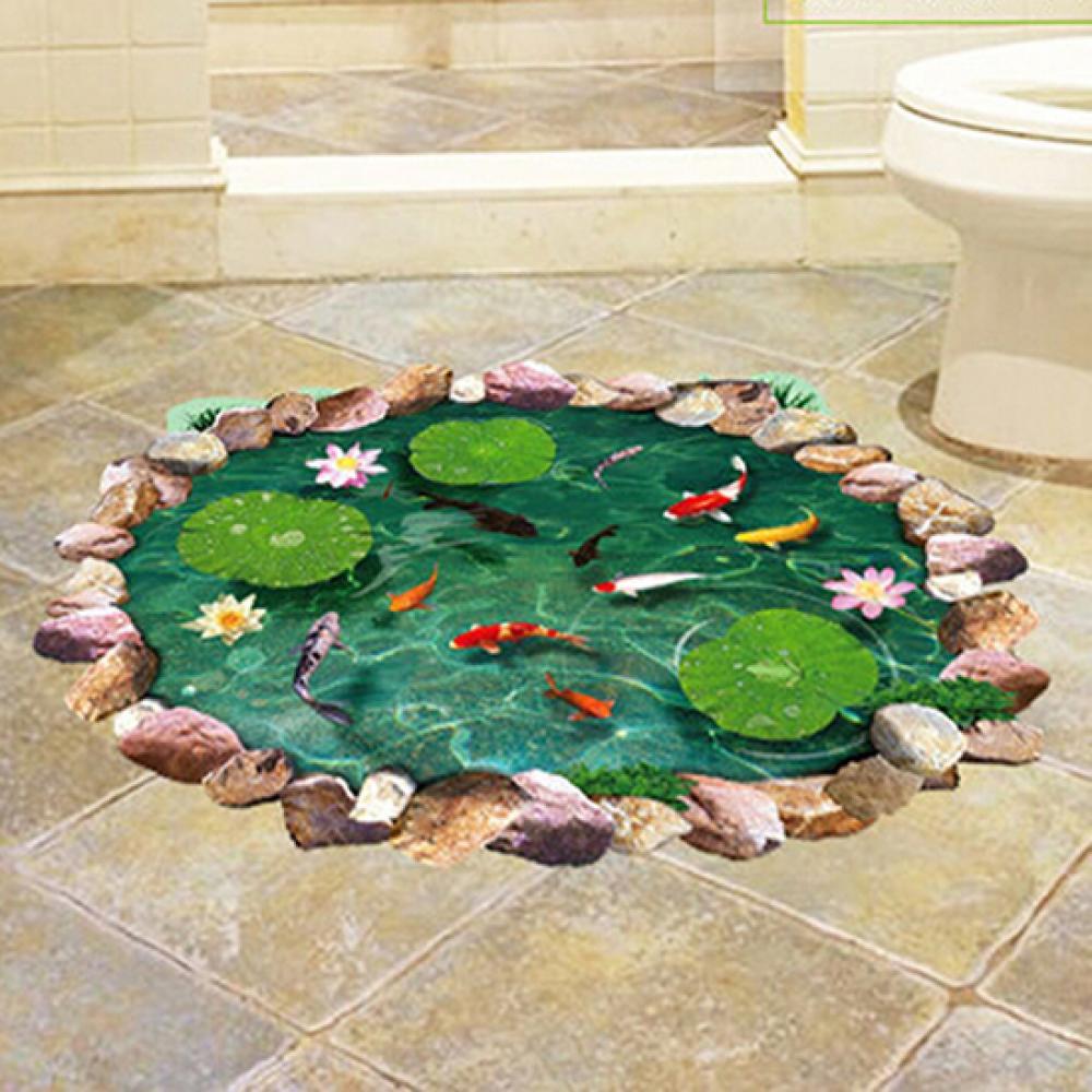 Waterproof 3D Ground Sticker Vivid Lotus Fish Prin... – Vicedeal