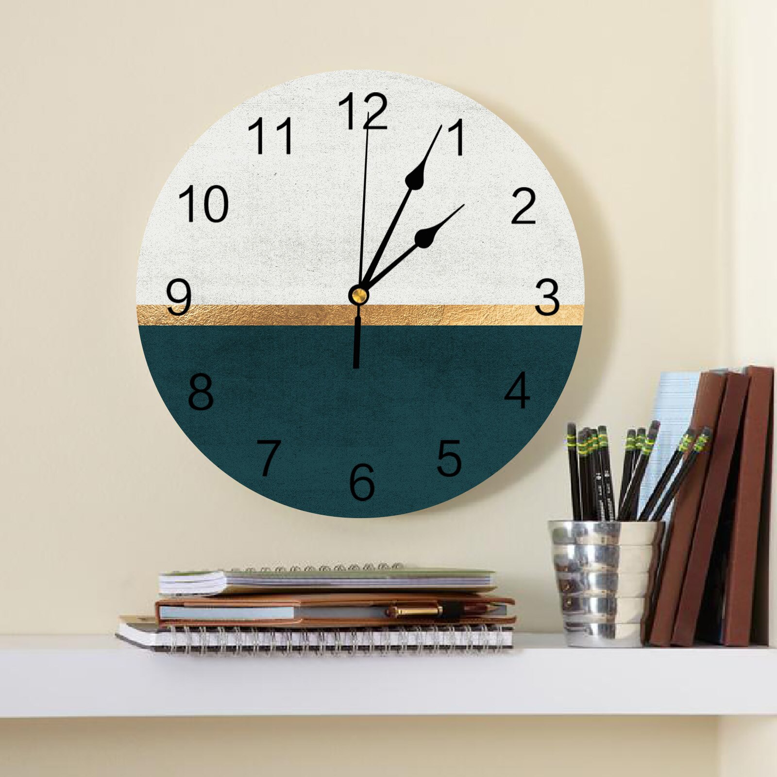 Deep Green Gold and White Color Block PVC Wall Clo... – Grandado