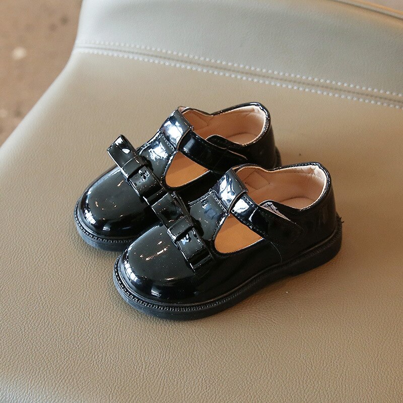 Girls PU Shoes Glossy with Bow Kids Princess Bow-k... – Grandado