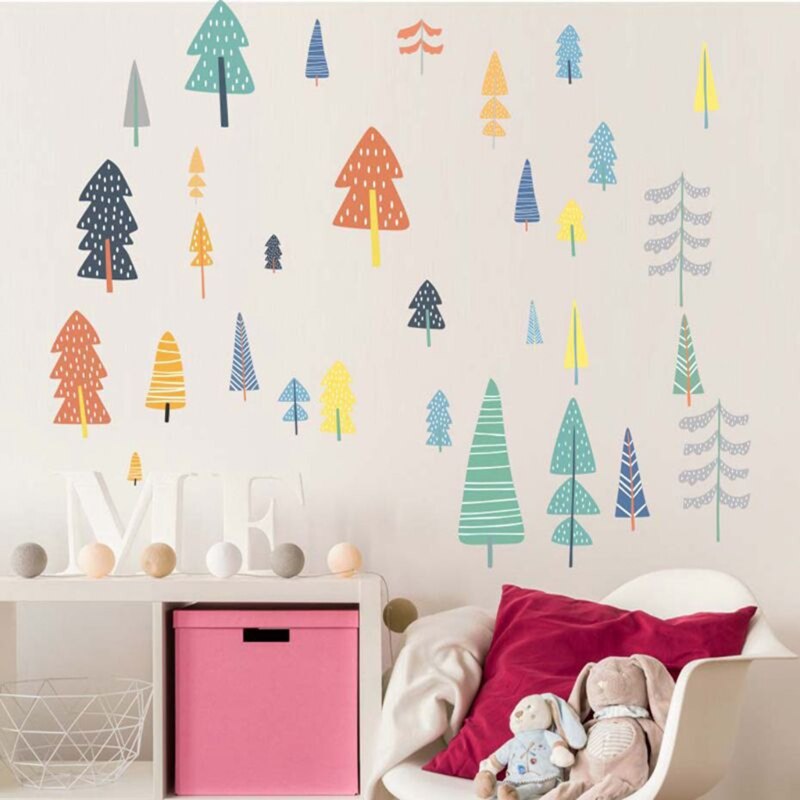 Nordic Style Forest Trees Wall Stickers PVC Self-a... – Grandado
