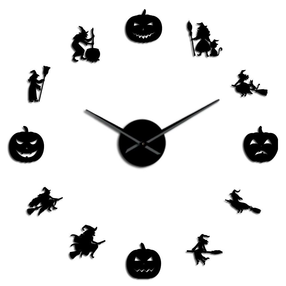 Witch with Broomstick Silhouette Mirror Sticker DI... – Grandado