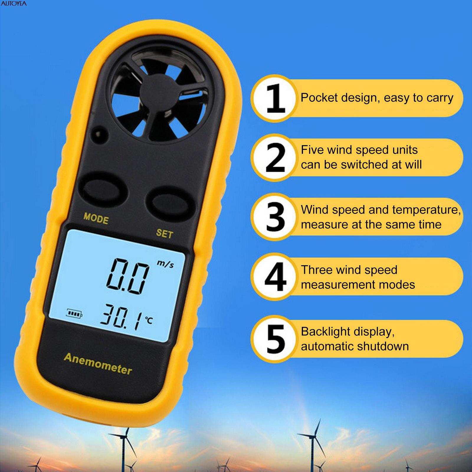 Digitale Anemometer 0-30 M/s Wind Meter -10 ~ 45C ... – Vicedeal