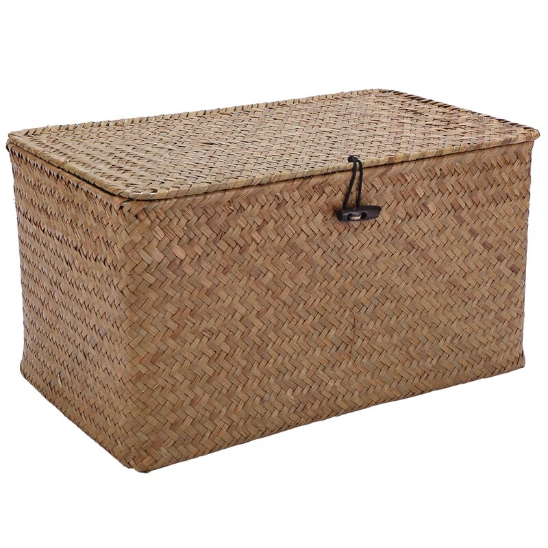 Handmade Straw Woven Storage Basket with Lid Makeu... – Vicedeal