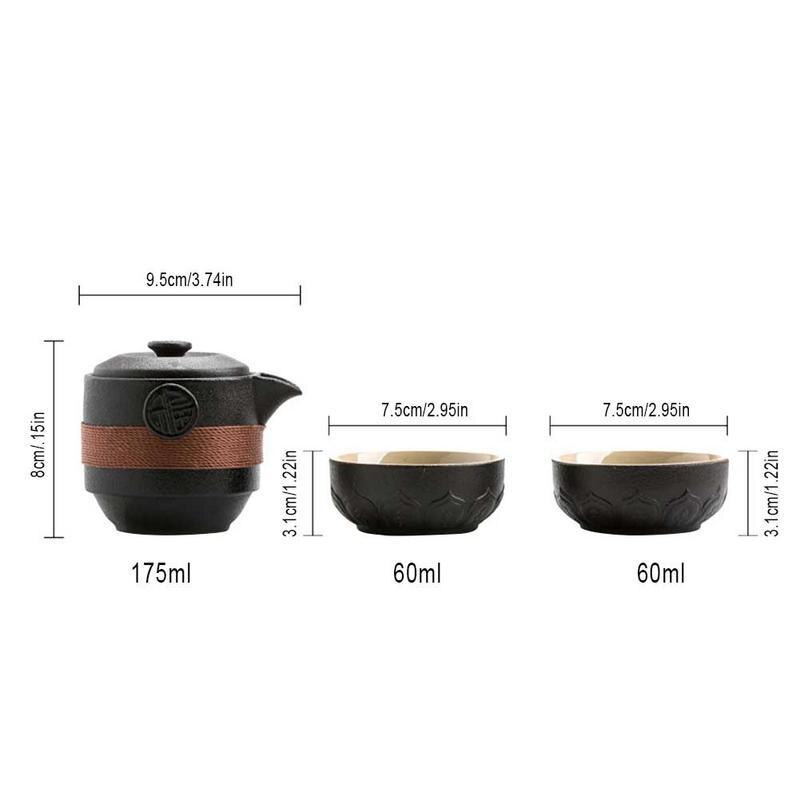 Black Pottery One Pot Two Cups Tea Sets Portable T... – Grandado