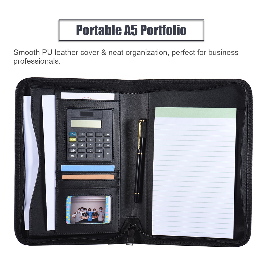 PU Leather A5 Portable Business Portfolio Padfolio... – Grandado