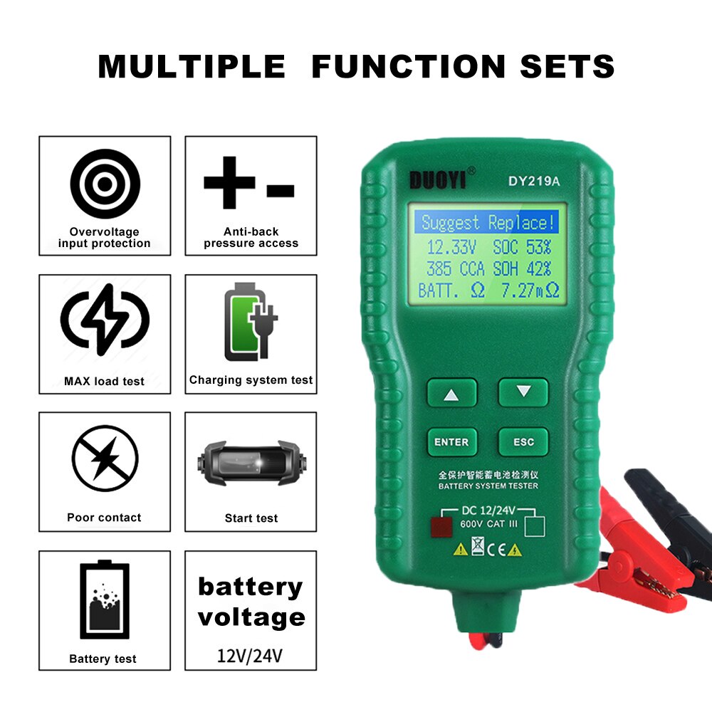 DUOYI DY219A Car Battery Tester 12V/24V 100-1700CC... – Grandado