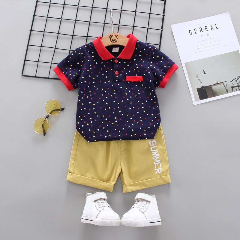 summer boy clothing baby boy Sets children lapel T... – Grandado