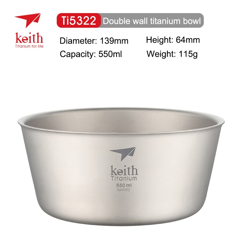 Keith Outdoor Titanium Double Wall Bowl Camping Si... – Grandado
