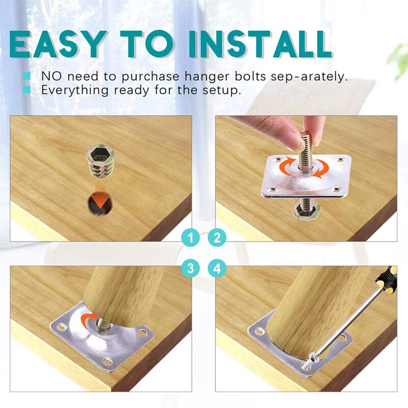 8 Sets Leg Mounting Plates with Hanger Bolts Screw... – Grandado