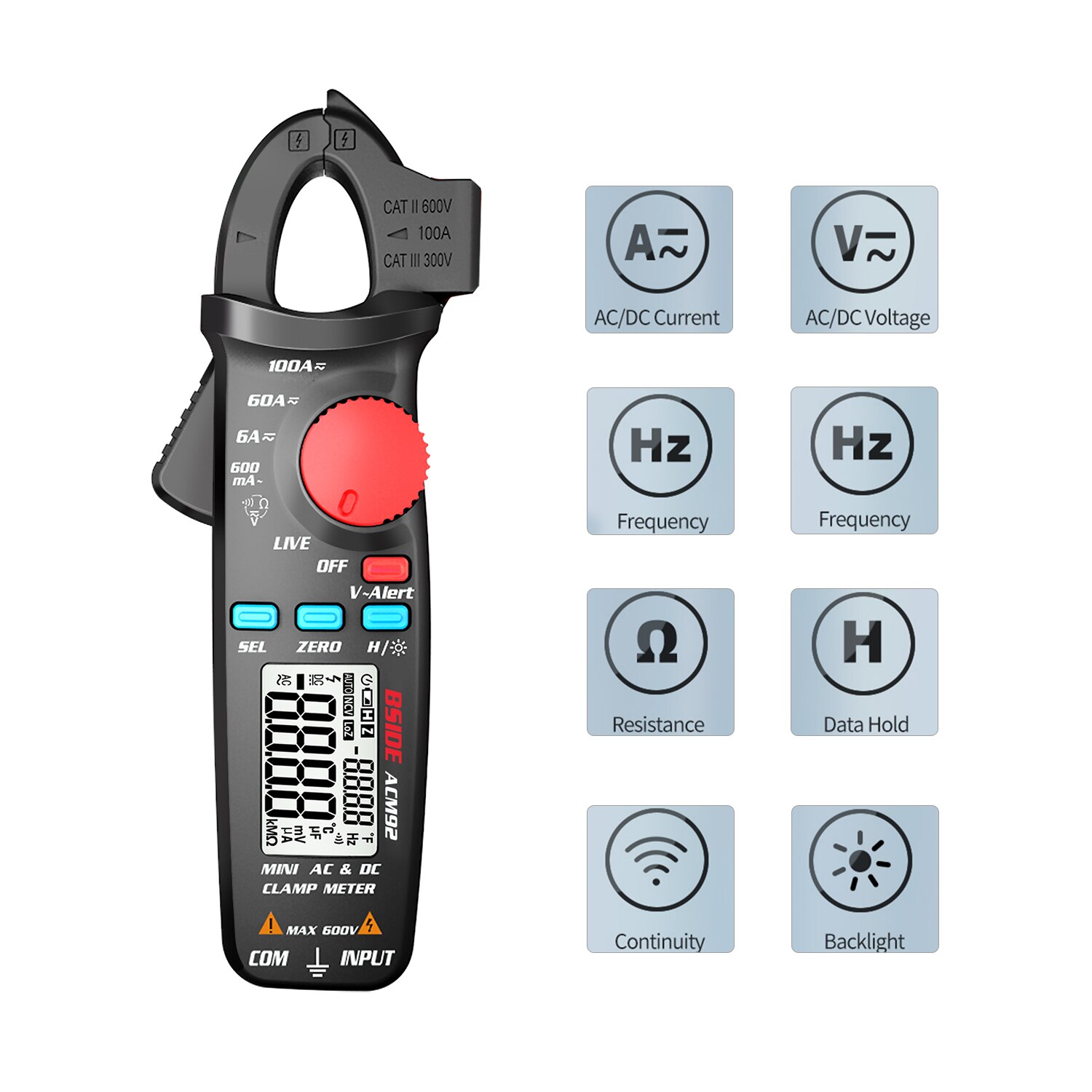 BSIDE ACM92 Digital Clamp Meter AC DC Current Volt... – Grandado