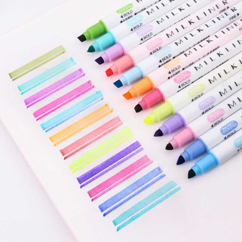 12 Colors/set Cute Milk Liner Pens Highlighter Dua... – Vicedeal