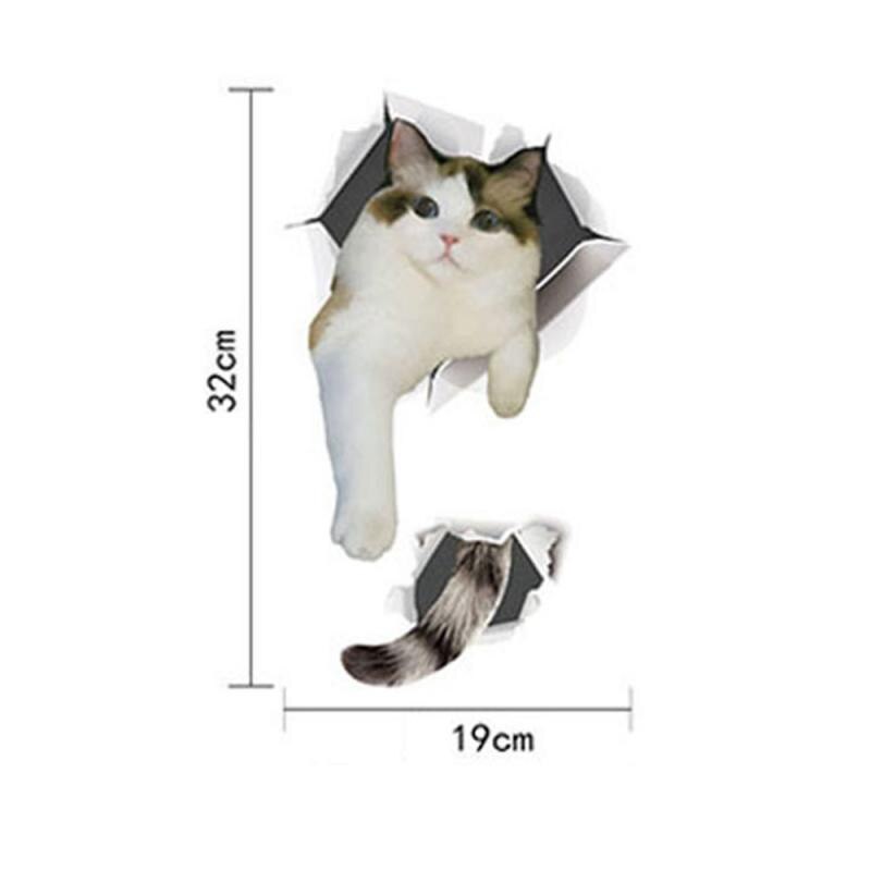Cute cat 3D wall sticker hole view bathroom toilet... – Vicedeal